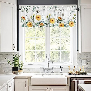 Butterfly Floral Window Kitchen Curtain Valance, Window Curtain Valance Rod Pocket, 1 Panel Short Valances Window Treatment for Living Room Bedroom Bathroom Cafe (42x18 Country Style Butterfly)