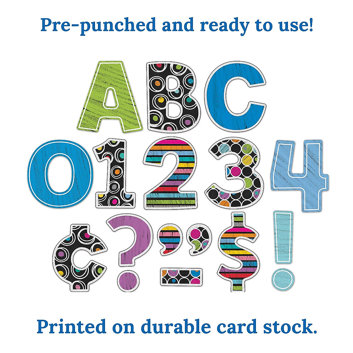 Carson Dellosa 76 Piece 4 Inch Colorful Chalkboard Bulletin Board Letters for Classroom, Uppercase Alphabet Letters, Numbers, Punctuation & Symbols, Cutout Letters for Bulletin Boards