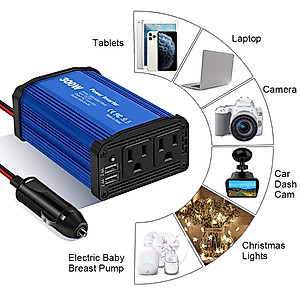 300W Power Inverter DC 12V to 110V AC Car Charger Converter with 4.8A Dual USB Ports (Blue) 1