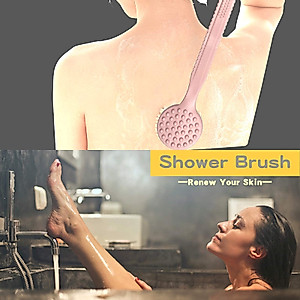 2Pack Back Shower Bath Brush for Elderly Body Cleaning Long Handle for Mens Shower Back Scrubber for Women Exfoliation Soft Bristles Skin Exfoliating Shower Body Foot Brush Pink Gray