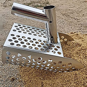 Sand Scoop for Metal Detecting, Stainless Steel with Hexahedron 10mm Holes for Beach Treasure Hunting + Gloves