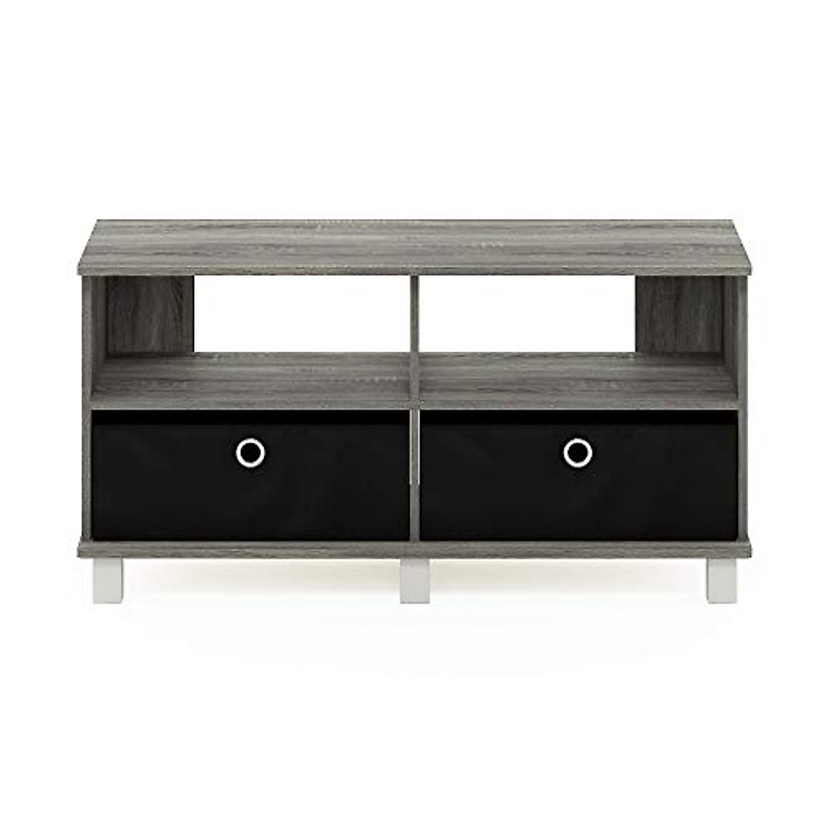 Furinno Andrey Entertainment Center with Bin Drawers, French Oak Grey/Black