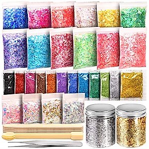 41PCS Resin Supplies Kit, LEOBRO Extra Fine Glitter for Resin, Resin Glitter Flakes Sequins, Foil Flakes, Mixing Stick &Tweezers, Craft Glitter for Resin Crafts, Nail Art, Jewelry Tumbler Making