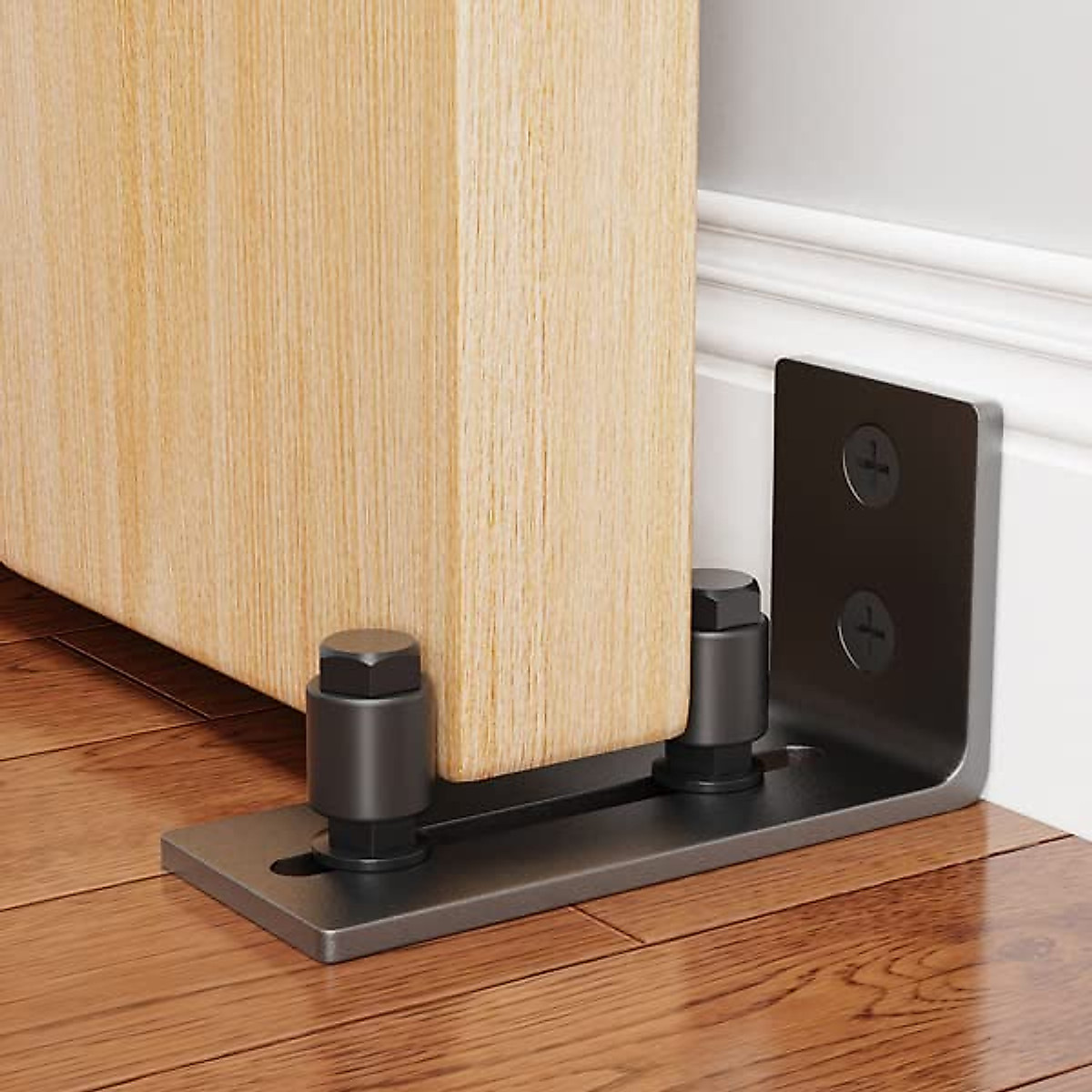 ZEKOO Barn Door Floor Guide,Flush Design Bottom Flat Floor Guide,Adjustable Wall Mount Stay Roller Black Barn Door Stopper for Pocket Closet Barn Doors