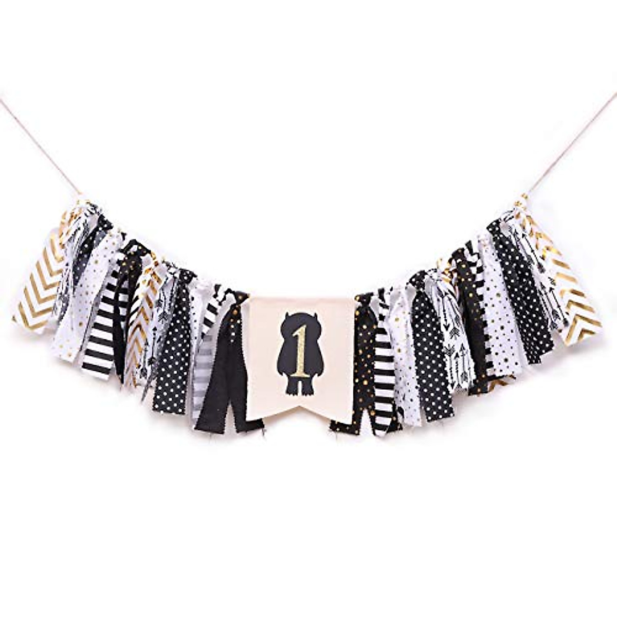 WAHAWU Wild One Banner for 1st Birthday - Where Wild Things Are Party Supplies , Black and Gold , Baby Boy's Shower Decorations , Photo Decoration Props , Wild One Birthday Decorations for Boys (High Chair Banner for 1st)