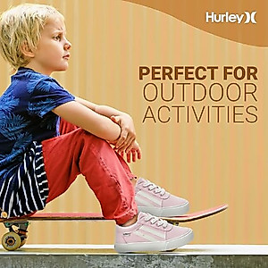 Hurley Boardy Kids Lace Up Canvas Sneakers – Low Cut Skateboarding Shoes for Kids, Sports Shoes for Boys and Girls, Pink White