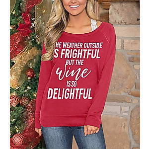 Christmas Women's Retro Graphic Shirt Crewneck Vacation Ugly Vintage Sweatshirts The Wine Is So Delightful M