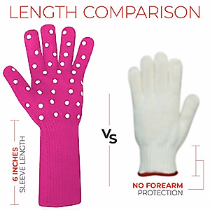 Oven Gloves with Fingers by Beets & Berry, Cooking Gloves Heat Resistant up to 650°F, for Small Hands, Baking Gloves Extra Long, BBQ Glove, Oven Glove, Kitchen Gloves for Oven, Grill Gloves, Pink
