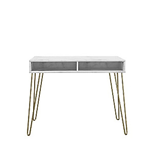 Novogratz Athena Computer Desk with Storage, White Marble