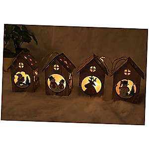 BESTOYARD 4pcs Glowing Wooden House Wooden Hanging Ornament Snow Globe Lantern Christmas lit House Snowman Night Light Desktop Wooden Village Home Decor Night Lamp Child Snowball Mini