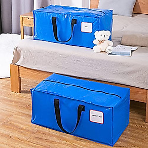 Extra Large Heavy Duty Moving Bags, Blue Storage Totes with Zippers for Clothing Blanket Storage, Dorm College Moving Supplies Boxes, Travelling Bag ,Clothes Storage Bins Compatible with Ikea Frakta Cart, 5 Packs,6 labels