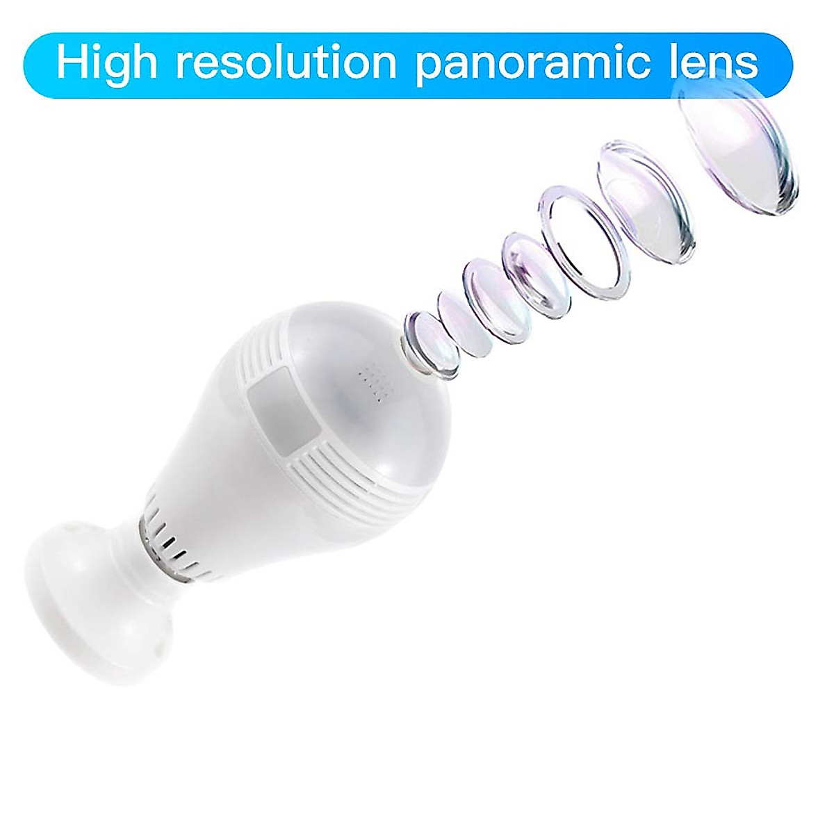 COSULAN Wireless 360 Panoramic Bulb Camera Security Camera Light Bulb - WiFi Surveillance IP Camera Lamp - 3D VR Display, Motion Detection, Floodlight and IR Night Vision, Alert Events, V380 App/P8