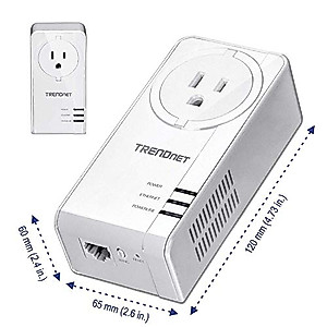 TRENDnet Powerline 1300 AV2 Adapter with Built-in Outlet Adapter Kit, Includes 2 x TPL-423E Adapters, IEEE 1905.1 & IEEE 1901, Gigabit Port, Range Up to 300m (984 ft.), TPL-423E2K (Renewed)