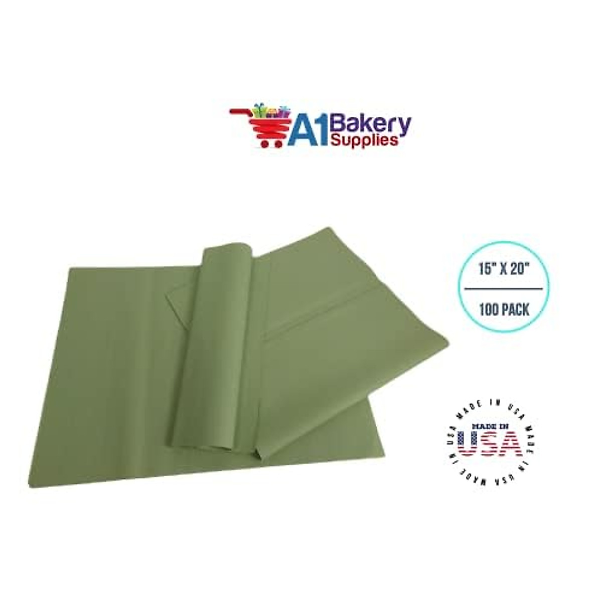 Sage Green Light Olive Bulk Tissue Paper 15 Inch x 20 Inch - 100 Sheets Premium Quality Gift wrap Tissue Paper Made in USA