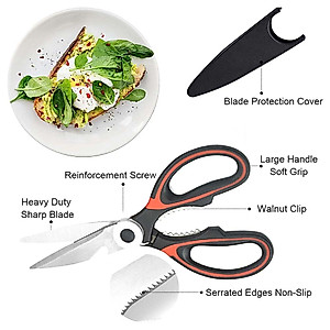 Kitchen Shears, 2-Pack Kitchen Scissors Heavy Duty Meat Scissors, Dishwasher Safe Cooking Scissors, Multipurpose Stainless Steel Sharp Utility Food Scissors for Chicken