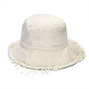 boderier Sun Hats for Women Summer Casual Wide Brim Cotton Bucket Hat Beach Vacation Travel Accessories (Beige)