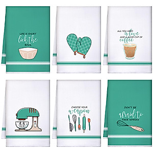 Bencailor 6 Pcs Kitchen Towels Absorbent Dish Towels Decorative Tea Towels Fast Drying Dish Cloths Hanging Reusable Cleaning Dishcloths for Cooking Baking Housewarming (Teal,Baking)