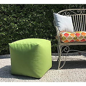 Rulu Ottoman Outdoor/Indoor Sunbrella Bean Bag Pouf 19"x19"x18"H Canvas Gingko, Light Green