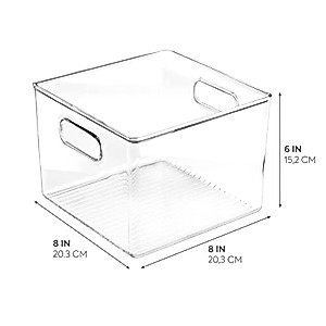 iDesign Recycled Plastic Pantry and Kitchen Storage, Freezer and Fridge Organizer Bin with Easy Grip Handles – 8” x 8” x 6”, Clear