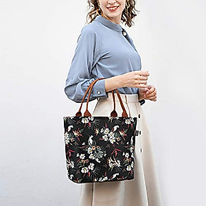 Gloppie Lunch Bag Women Insulated Lunch Box Tote Bag Leakproof Lunch Cooler Meal Prep Tote Purse Lunch Kit Teen Girls Lunch Bags Loncheras para mujer Beach Work 9L White Flower