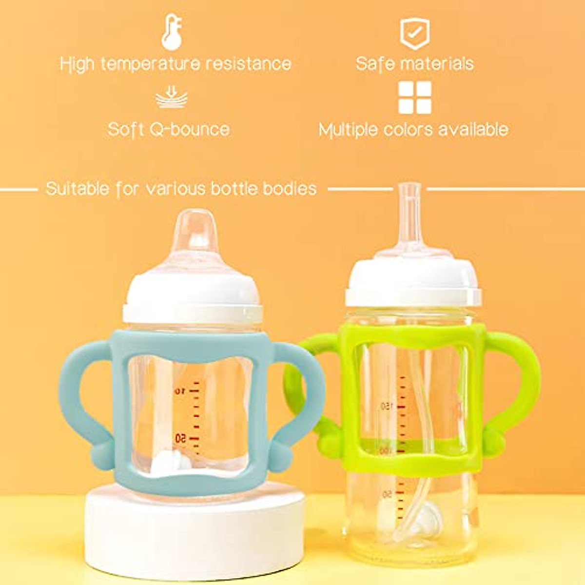Bottle Holder for Baby Self Feeding,4 Pack Bottle Handles for Dr Brown Narrow Baby Bottles,Soft Silicone Bottle Holder with Easy Grip Handles to Hold