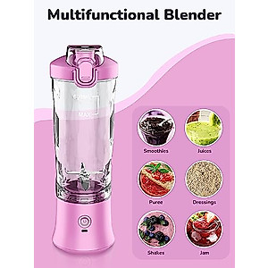 Portable Blender 20oz Large Capacity, 6 Blades Mini Blender for Shakes and Smoothies, BPA Free Personal Blender with Rechargeable USB, Fresh Juice Blender for On the Go, Purple