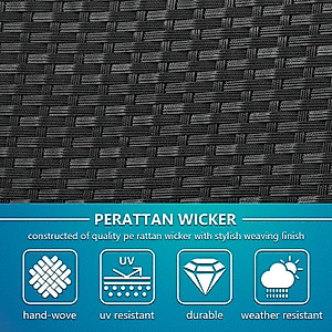 Ruesleag Patio Furniture Set 4 Piece Rattan Conversation Sets Patio Set Chairs with Thickened Cushions and Tempered Glass Table Outdoor Wicker Porch Furniture Random Arrangement for Yard or Backyard