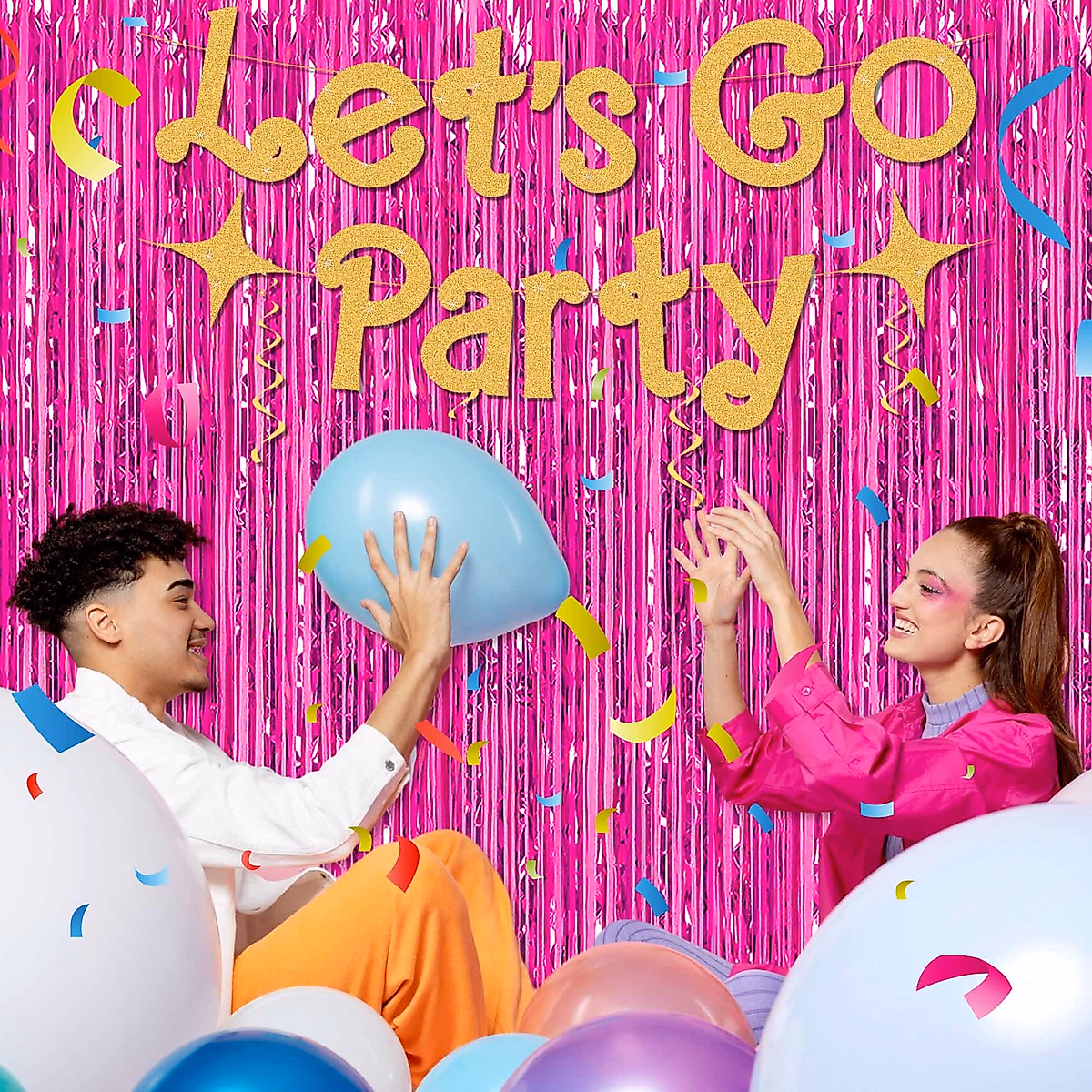 3 Pack Fuchsia Foil Fringe Curtains Backdrop, 3.28 x 8.2 Ft Metallic Streamers Tinsel Curtains Background for Photo Booth, Birthday, Halloween, Christmas, Thanksgiving, New Year Party Decorations