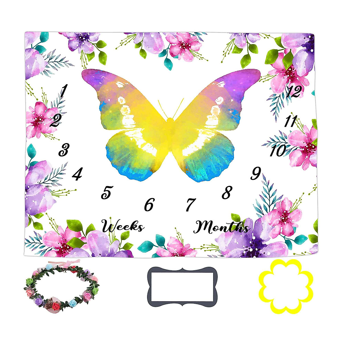 LYLYCTY Baby Monthly Milestone Blanket, Month Blanket for Newborn Baby Shower, Butterfly Design Photography Background for Baby 60x40 inches BTZYLY4