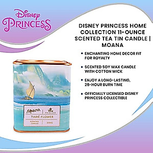 Ukonic Disney Princess Home Collection Moana 11-Ounce Scented Tea Tin Candle with Tiare Flower Aromatic Fragrance | 28-Hour Burn Time | Home Decor Housewarming Essentials, and Collectibles