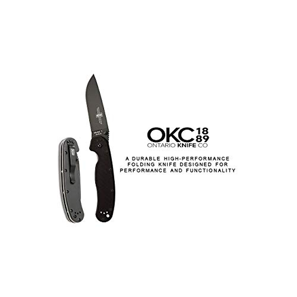 Ontario Knife Company 8846 Rat-1 Black Coated AUS-8 Stainless Steel 3.6 in Plain Edge Blade Nylon Handle 4-Position Reversible Clip Folding Knife for Outdoor, Tactical, Survival & EDC (Black)