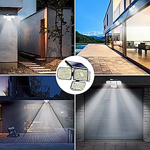 Solar Light Outdoor Motion Sensor Flood Light, 214 LED 500LM Security Light Wall Light Porch Light IP65 Waterproof 4 Adjustable Heads 340°Wide Angle with 3 Optional Modes Lighting for Garden (2 Pack)