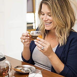 Elfin Glass Tea Cups and Saucers (Stainless Steel) 6.75oz / 200ml Danish Designer Tea Cup Set of 2 - Stylish Clear Glass Tea Cup and Saucer Set or Tea Glasses Set at Tea Time