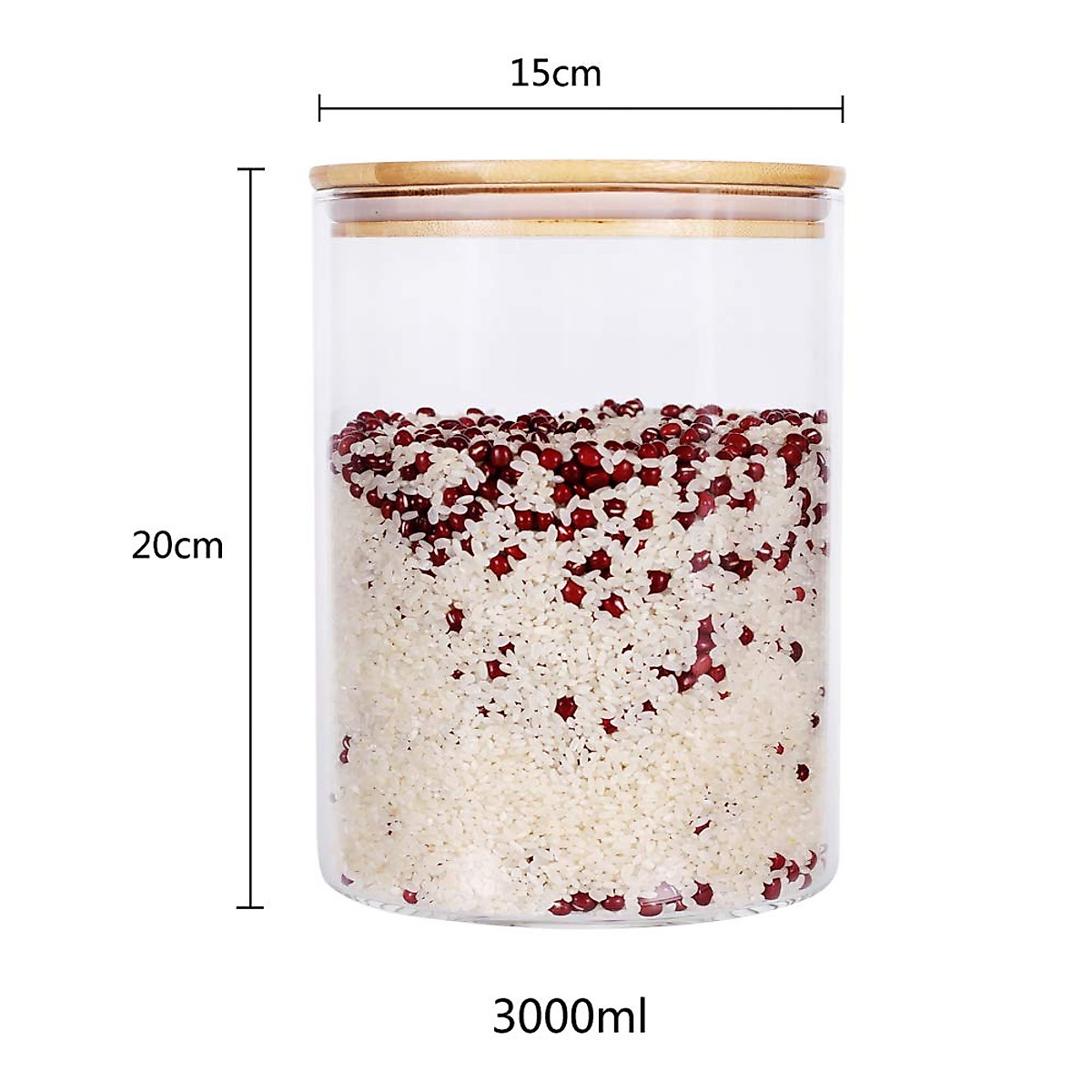 Large Glass Food Storage Container, 100 FL OZ (3000ml) Glass Food Canister with Airtight Bamboo Lids for Your Pantry, BPA-Free Cereal Dispenser Jars for Spaghetti Pasta, Powder, Tea, Coffee