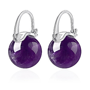 OwMell Elegant Gemstone Drop Dangle 925 Sterling Silver Earrings for Women 12mm - Silver with Amethyst