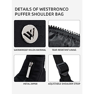 WESTBRONCO Small Puffer Crescent Shoulder Bag for Women, Nylon Quilted Shoulder Purses, Puffy Handbags with Adjustable Strap