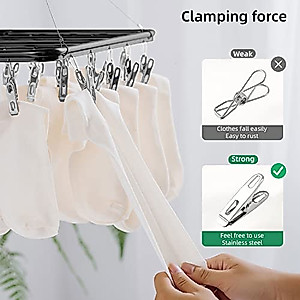 TOWOOZ Clothes Drying Rack with Clips, Stainless Steel Durable Clip and Drip Hanger Windproof Clothes Hanger Rack for Socks/Bras/Underwear/Towels, Portable Laundry Drying Rack (28 Clips, Black)