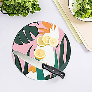 White Parrot Tempered Glass Cutting Board Heat Resistant For Bread Meat Fruit 7.9 in