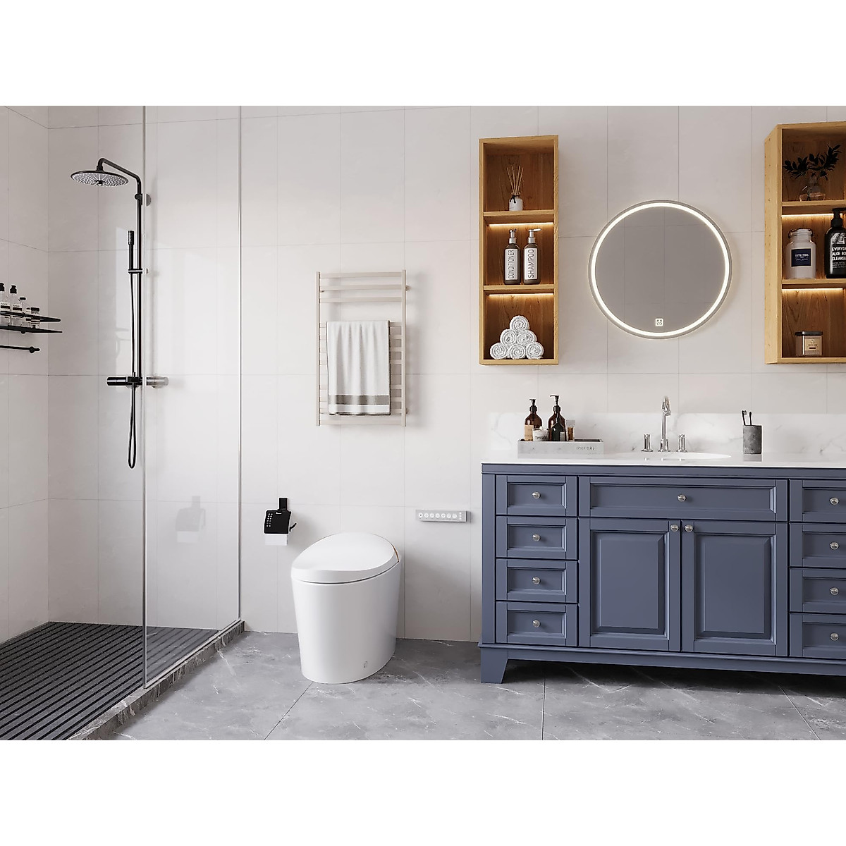 DeerValley Smart Toilet, One Piece Smart Toilet with Bidet Built in, Elongated Toilet with Auto Open & Close, Auto Flush, Warm Water Sprayer & Dryer, Heated Seat, Foot Kick Operation