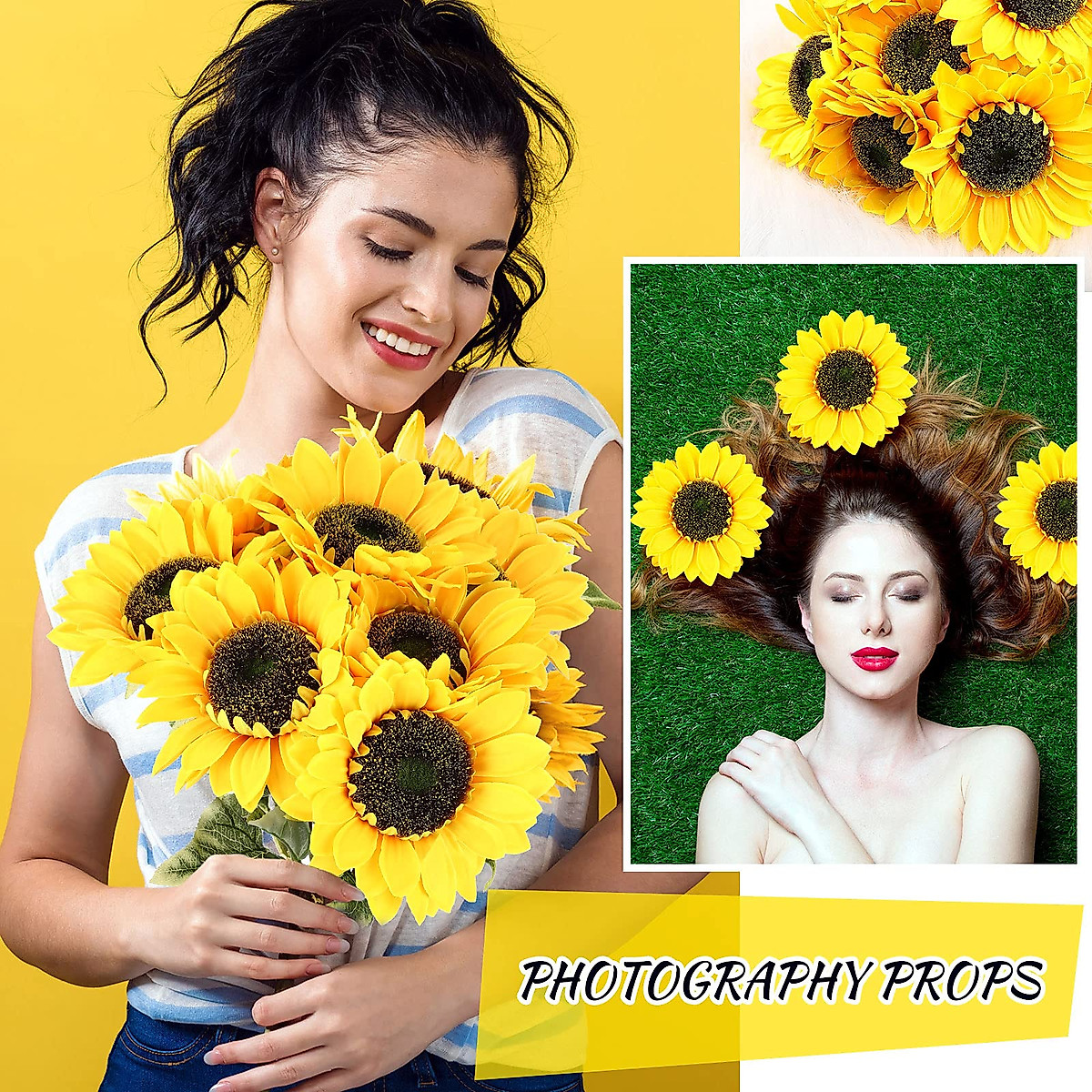 9 Pieces Artificial Silk Sunflowers with Long Stem Artificial Silk Sunflower Bouquet Long Stem Fake Sunflowers Bouquet Fake Sunflowers Decorations for Home Wedding Birthday Garden Decoration