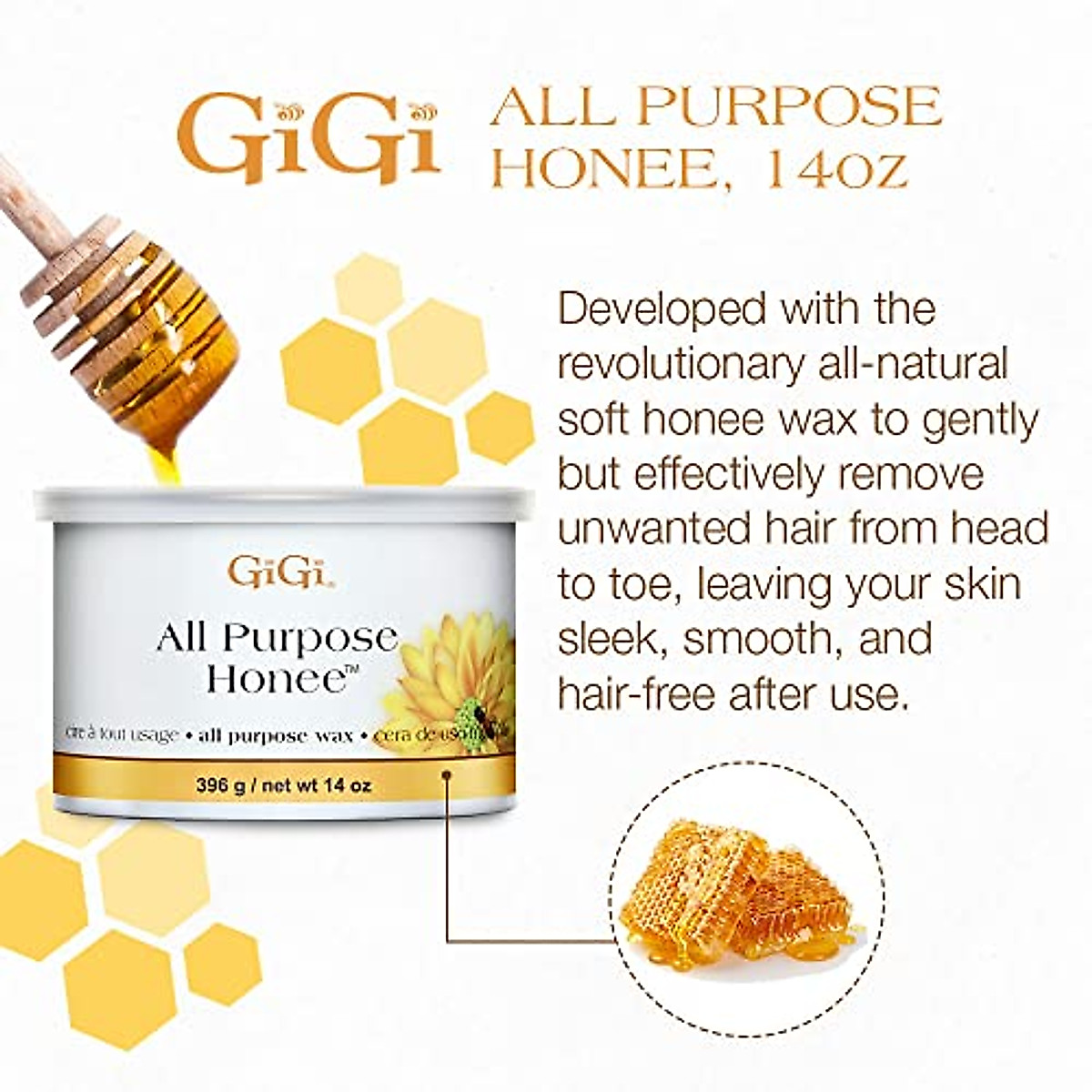 GiGi All Purpose Honee Hair Removal Soft Wax for All Skin and Hair Types, 14 oz