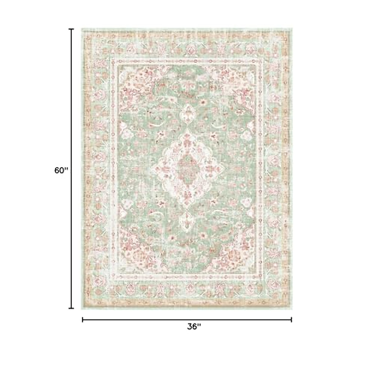 Vhong Washable Area Rugs Boho Vintage Modern Neutral Small Carpet Green and Pink High Traffic Rugs 3×5 for Dinning Room Living Room Bedroom Farmhouse Non Slip