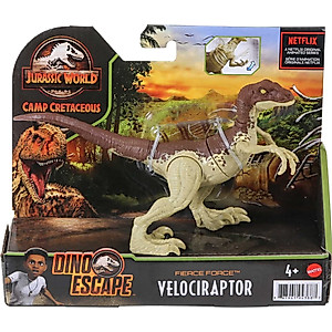 Jurassic World Toys Fierce Force Velociraptor Camp Cretaceous Dinosaur Action Figure Movable Joints, Realistic Sculpting & Single Strike Feature, Kids Gift Ages 3 Years & Older