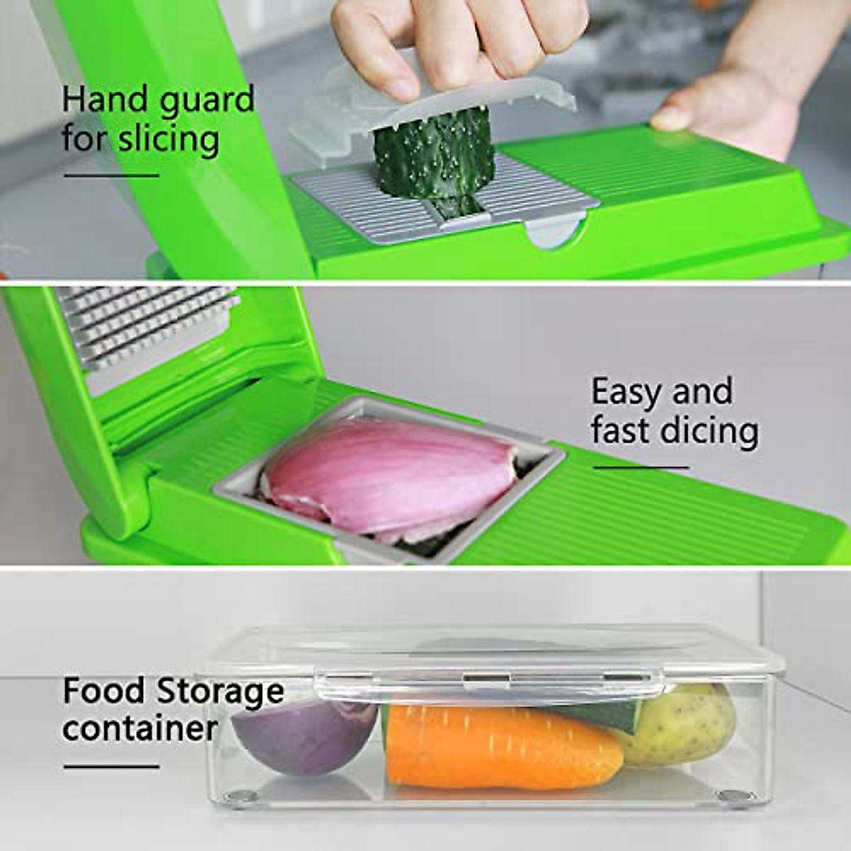 6-in-1 Vegetable Chopper, Mandoline Slicer Food Chopper Pro Onion Chopper, Multifunctional Veggie Chopper Slicer Dicer Cutter with Enlarged Storage Container with Lids