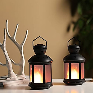 JHY DESIGN Set of 2 Vintage Style Decorative Lantern 8''High Plastic Battery Powered Glass Lights for Balcony Garden Hallway Indoor Outdoor