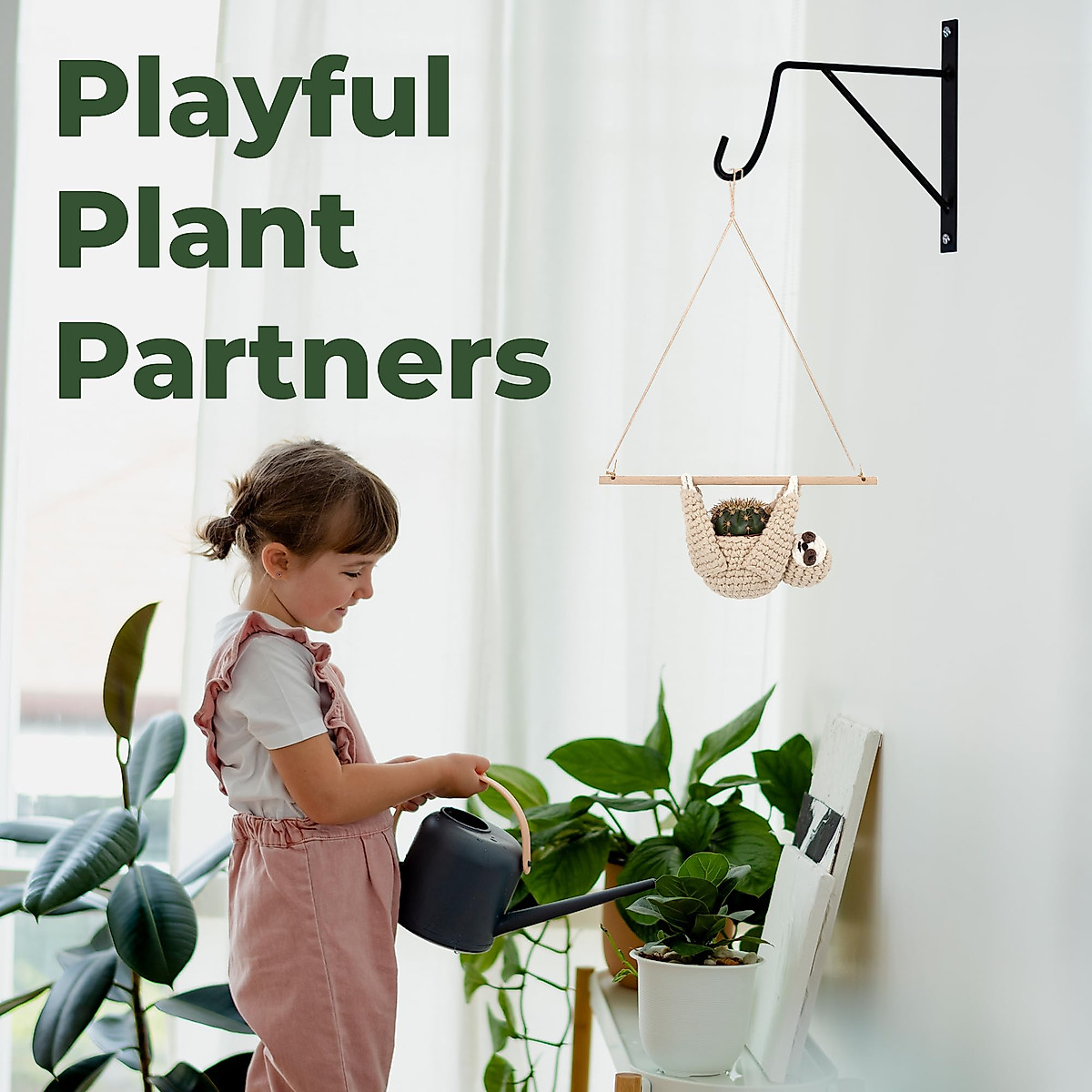 Encike Home Decor Sloth Plant Hanger for Succulent Pot or Air Plants | Indoor/Outdoor Hanging Planter | Planter Hanger Gifts for Sloth Lovers | Animal Wall Planter | 2.5 Inch Plant Holder