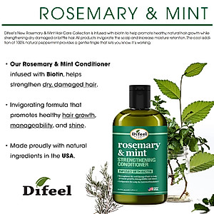 Difeel Rosemary and Mint Hair Strengthening Conditioner with Biotin 12 oz. - Made with Natural Rosemary Oil for Hair Growth