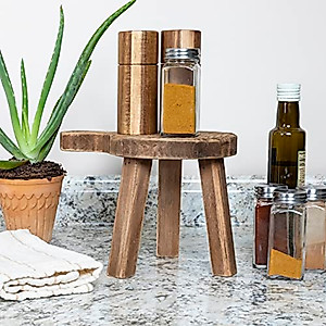 Creative Co-Op Round Shaped Riser with Handle Wood Pedestal, Small, Natural