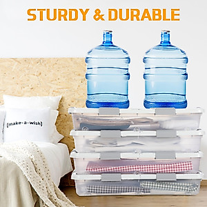 Beeveer 4 Pcs Plastic Under Bed Storage Containers with Double Opening Lids Wheel Handle, Transparent Large Capacity Stackable Latching Storage Bins for Closet Bedroom, 31.5 x 15.8 x 5.2 Inch(White)