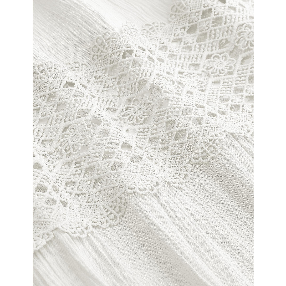 ZESICA Women's 2024 Summer Bohemian Strapless Off Shoulder Lace Trim Backless Flowy A Line Beach Long Maxi Dress,White,Small